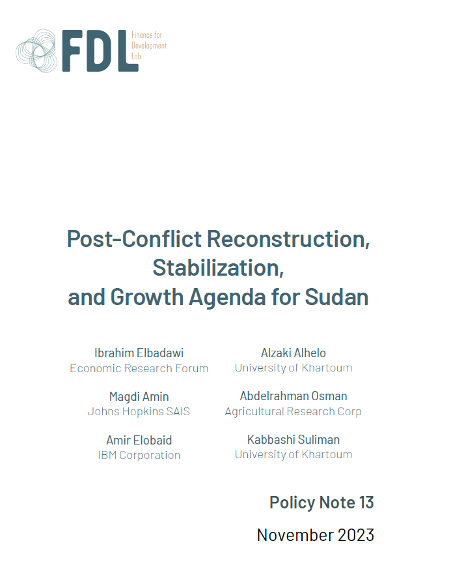 Post-Conflict Reconstruction, Stabilization, and Growth Agenda for Sudan